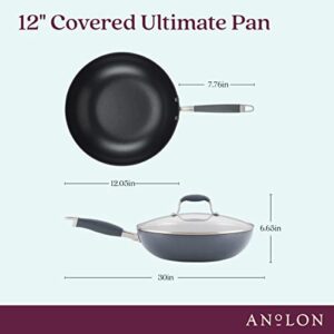 Anolon Advanced Hard Anodized Nonstick Frying Pan/ Fry Saute All Purpose Pan with Lid - 12 Inch, Gray