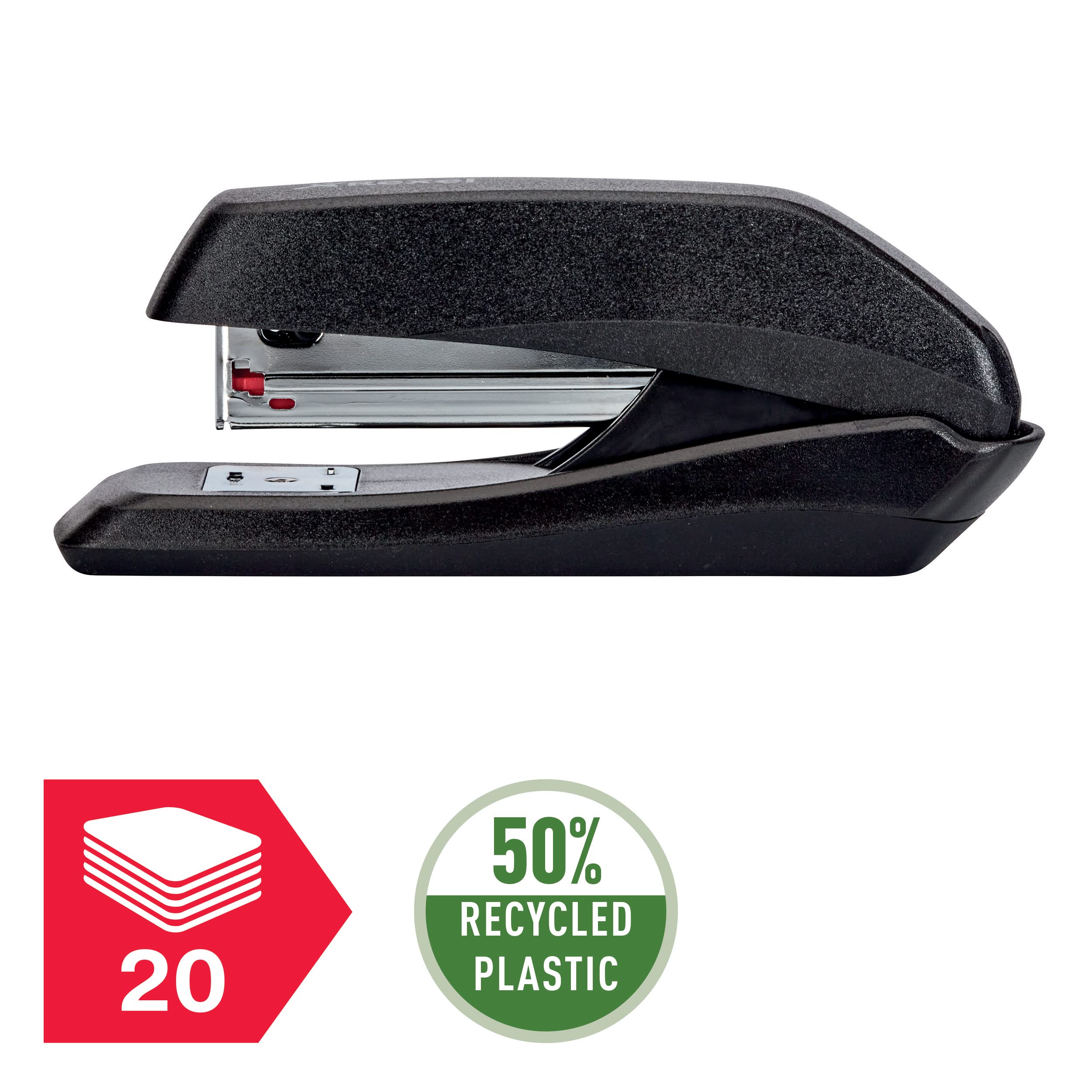 Rexel Ecodesk compact stapler, 20 Sheets, Made with 50% recycled plastic, Eco friendly, 2100029, Black