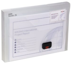 snopake a4 docbox clear 35 mm box file with push lock (pack of 1) ref 12861