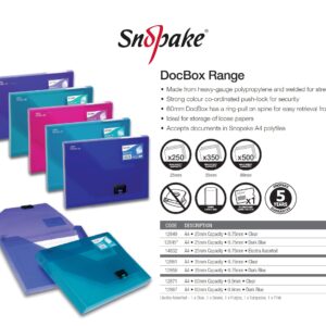 Snopake A4 DocBox Clear 35 mm Box File with Push Lock (Pack of 1) Ref 12861