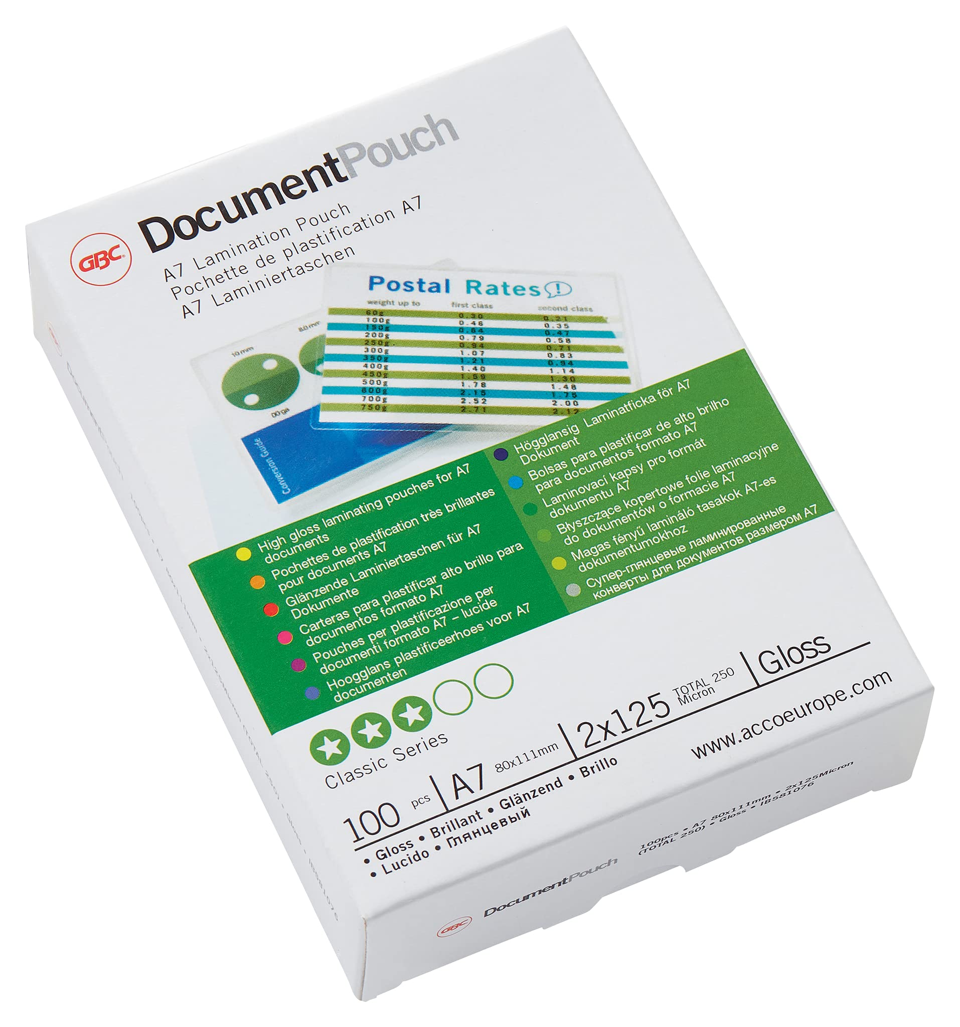 GBC Document Laminating Pouches A7 2X125 Micron Gloss (100 Pack)