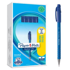 paper mate flexgrip ultra ballpoint pens, medium point (1.0 mm), blue, 12 count