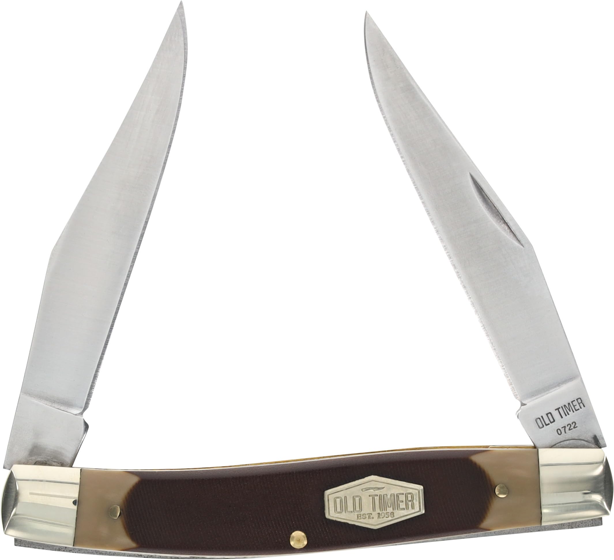 Old Timer 77OT Muskrat 6.9in Traditional Folding Pocket Knife with 2 High Carbon Stainless Steel Blades, Ergonomic Sawcut Handle, and Convenient Size for EDC, Hunting, Camping, Whittling, and Outdoors