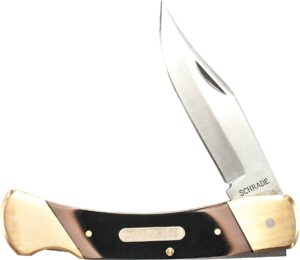 old timer 7ot cave bear traditional lockback pocket knife with 3.9in high carbon stainless steel blade, sawcut handles, and leather belt sheath for hunting, camping, whittling, edc, and outdoors