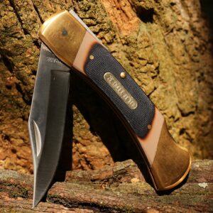 Old Timer 7OT Cave Bear Traditional Lockback Pocket Knife with 3.9in High Carbon Stainless Steel Blade, Sawcut Handles, and Leather Belt Sheath for Hunting, Camping, Whittling, EDC, and Outdoors