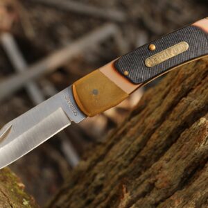 Old Timer 7OT Cave Bear Traditional Lockback Pocket Knife with 3.9in High Carbon Stainless Steel Blade, Sawcut Handles, and Leather Belt Sheath for Hunting, Camping, Whittling, EDC, and Outdoors