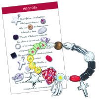 roman story of jesus christ multicolor beaded charms fashion bracelet with story card, adult size