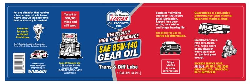 Lucas Oil Lucas 10045 Heavy Duty 85/140 Gear Oil - 1 Gallon