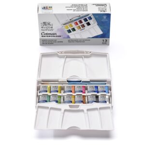 winsor & newton cotman watercolor paint set, palette pocket set, 12 half pan w/ brush