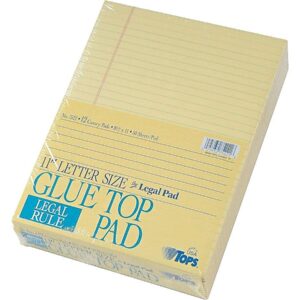 TOPS 7522 The Legal Pad Glue Top Pads, Legal/Wide, 8 1/2 x 11, Canary, 50 Sheets (Pack of 12)