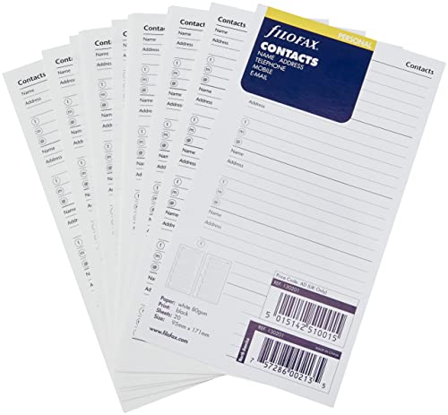 FILOFAX Name/Address/Telephone Refill for Personal & Personal Compact Size, 20 Sheets, White (B130201)