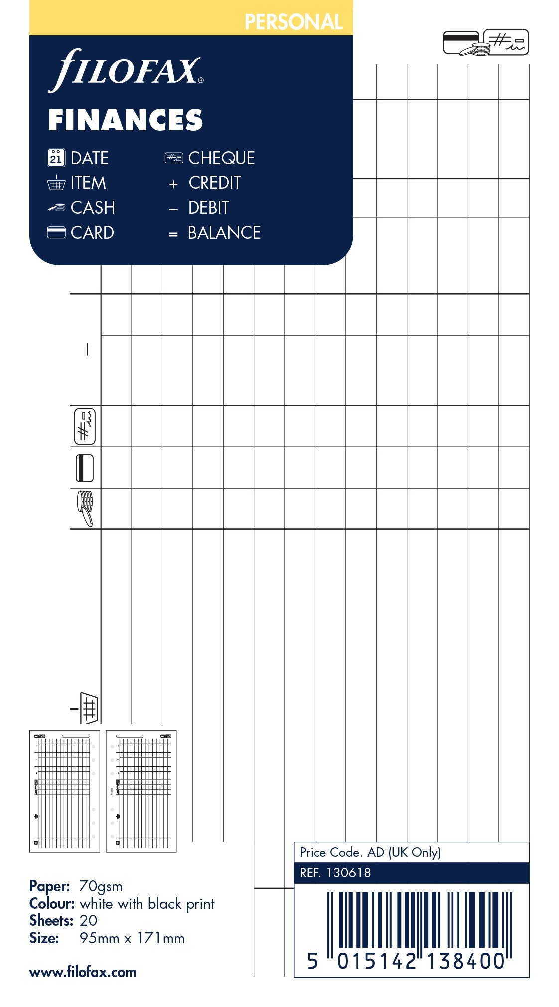 Filofax Personal Finances, White