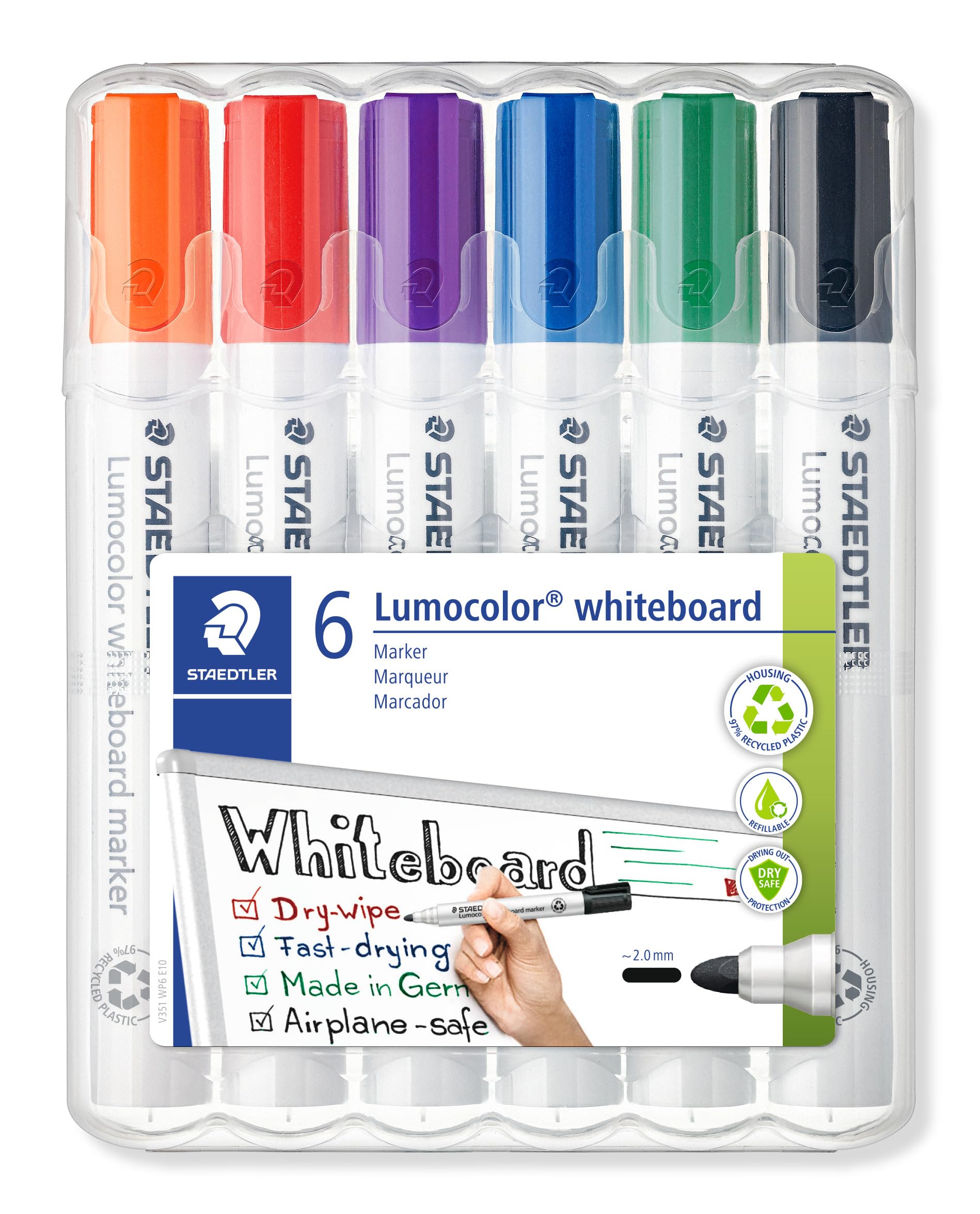 Staedtler 351WP6 Bullet Tip Whiteboard Marker, Pack of 6