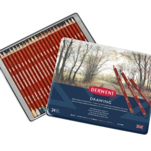 Derwent Colored Drawing Pencils, Metal Tin, 24 Count (0700672)