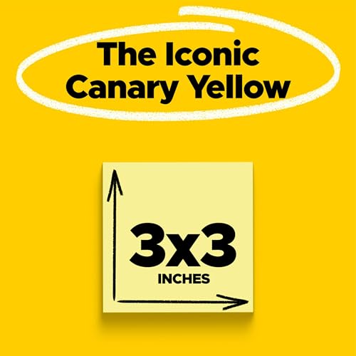 Post-it Super Sticky Notes, 24 Sticky Note Pads, 3 x 3 in., School Supplies, Office Products, Sticky Notes for Vertical Surfaces, Monitors, Walls and Windows, Canary Yellow