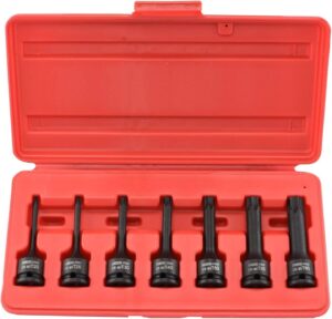 neiko 01132b 3/8” drive torx star driver bit socket set | 7 piece | t20 to t60 | 3” length | cr-mo impact grade