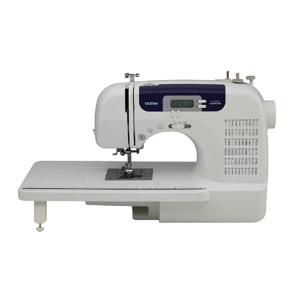 Brother Sewing and Quilting Machine, CS6000i, 60 Built-in Stitches, 2.0" LCD Display, Wide Table, 9 Included Sewing Feet, Beige/Blue