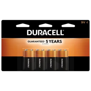 duracell coppertop 9v battery, 4 count pack, 9-volt battery with long-lasting power, all-purpose alkaline 9v battery for household and office devices