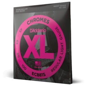 d'addario xl chromes flat wound bass guitar strings - ecb81s - short scale - regular light, 45-100