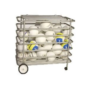 tandem sport portable locking ball cage - portable ball storage - locking ball cage - sport equipment storage - ball cart with wheels - silver