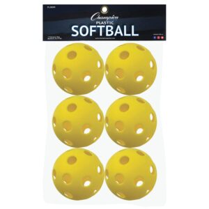 champion sports 12" hollow plastic softball set - athletic softball equipment - practice softballs plastic hollow - regulation size balls - fun for all ages - lightweight/durable - set of 6