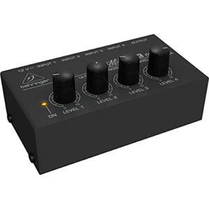 behringer micromix mx400 ultra low-noise 4-channel line mixer, 4.7 kohms input impedance, output impedance 80 ohms