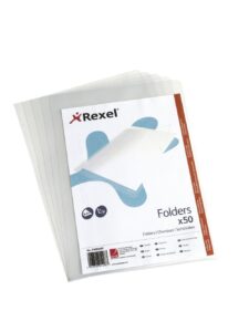 rexel crystal a4 plastic punched pocket wallets top and side opening, pack of 50