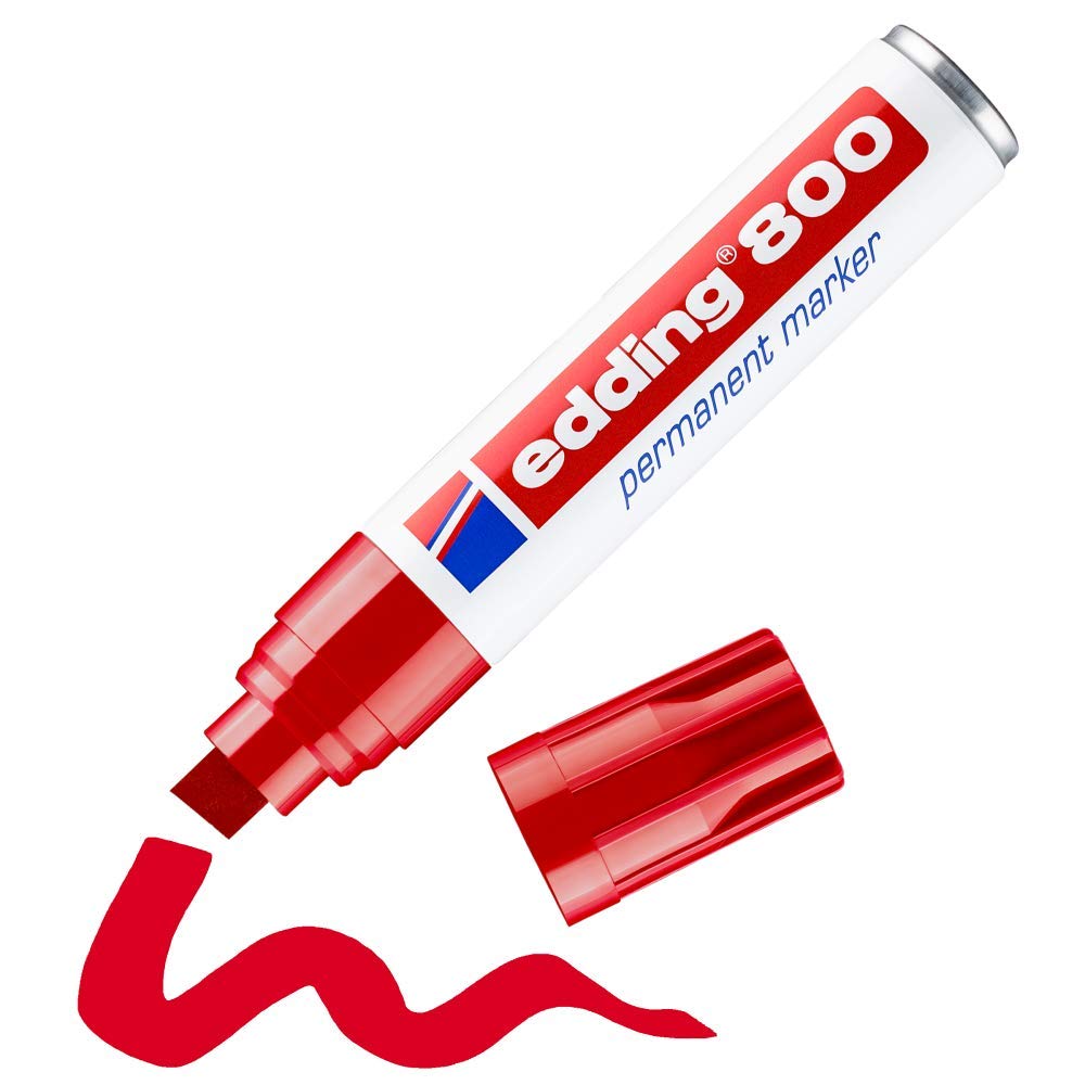 edding 800 permanent marker - red - 1 pen - chisel nib 4-12 mm - for bold markings - waterproof, quick-drying, smear-proof pens - for cardboard, plastic, wood, metal, glass and fabric