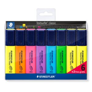 staedtler 364 a wp8 textsurfer classic highlighter bonus pack - assorted colours (pack of 6 + 2 free)