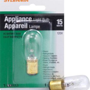 SYLVANIA Incandescent Appliance Light Bulb, 15W, T7, 110 Lumens, 120 Volts, Double Contact, Bayonet Base, Clear Finish (18200), Warm White, 1 Count (Pack of 1)