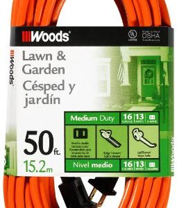 Woods Light Duty Extension Cord, 50Ft, 16 Gauge, General Purpose Cord, SJTW, Orange, 0723