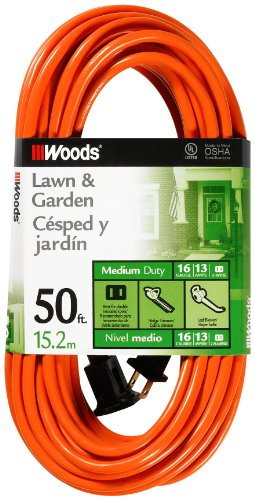 Woods Light Duty Extension Cord, 50Ft, 16 Gauge, General Purpose Cord, SJTW, Orange, 0723