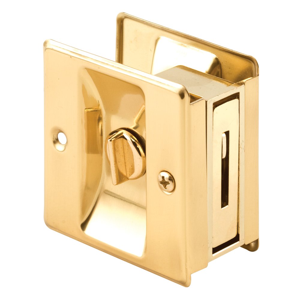 Prime-Line N 6771 Polished Brass Pocket door privacy lock and pull, single pack