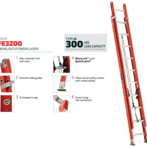 Louisville Ladder FE3216 Foot Extension Ladder, 16 ft, Orange