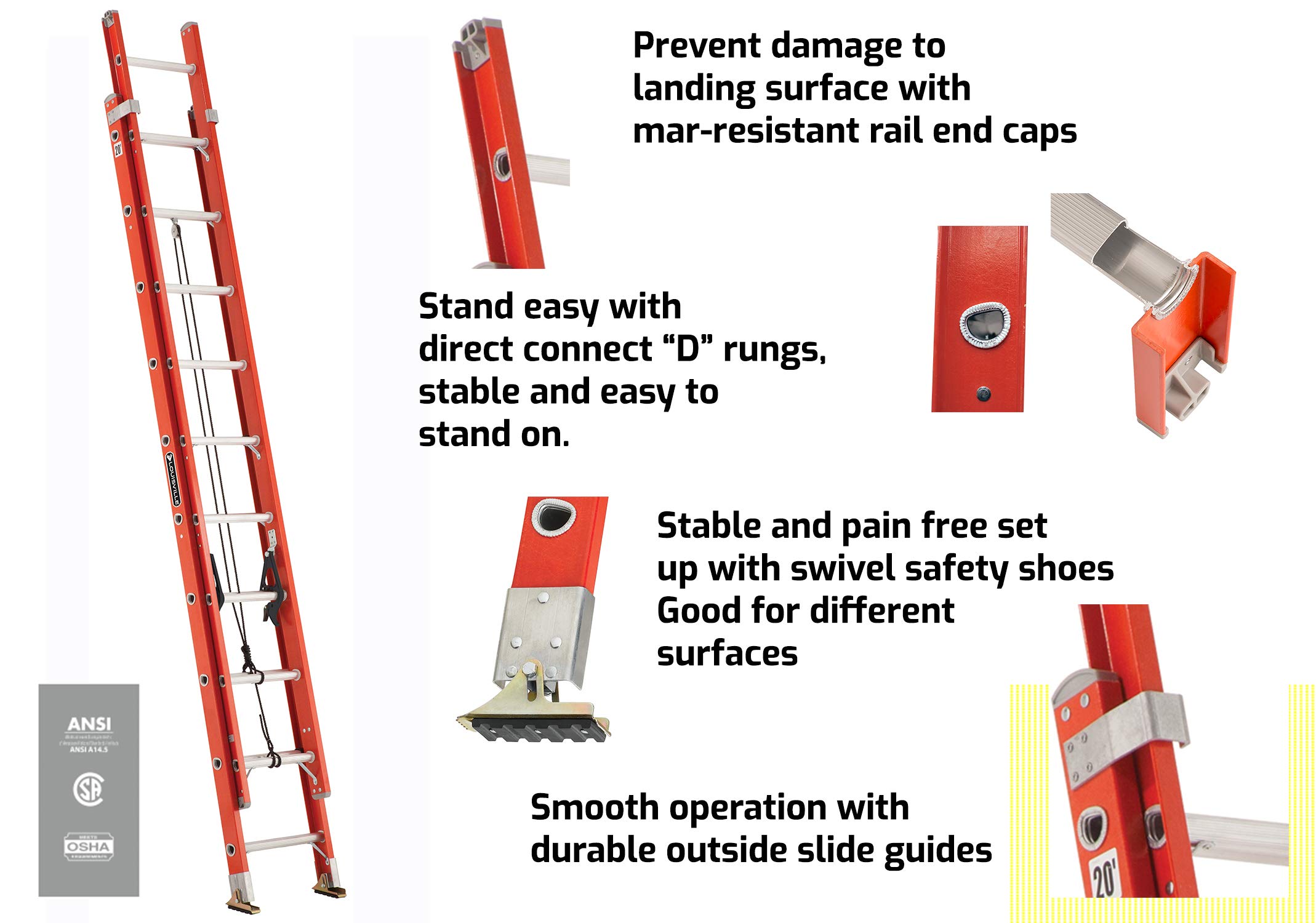 Louisville Ladder FE3216 Foot Extension Ladder, 16 ft, Orange