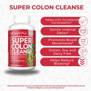 Health Plus Super Colon Cleanse 10 Day Gentle Gut Cleanse Detox, Psyllium Husk, Probiotics for Constipation Relief & Digestive Support, 240 Capsules