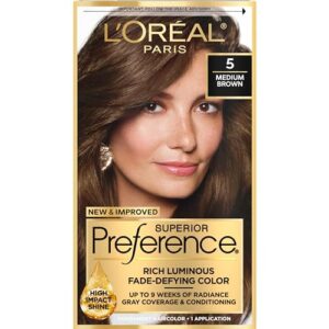 l'oreal paris superior preference fade-defying + shine permanent hair color, 5 medium brown, pack of 1, hair dye