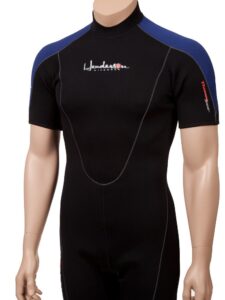 henderson man 3mm thermoprene shorty (back zip) scuba diving wetsuit-black/blue-large