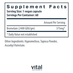 Vital Nutrients Bromelain | Vegan Supplement to Support Digestion and Maintain Healthy Tissue* | Digestive Enzyme from Pineapple with 2400 GDU | Gluten, Dairy and Soy Free | 60 Capsules