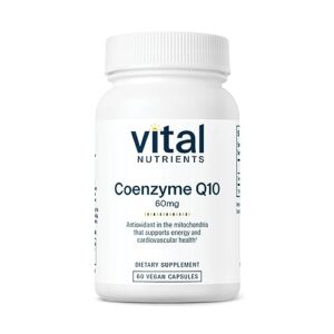 vital nutrients coq10 60mg | vegan supplement | coenzyme q10 from ubiquinone | potent antioxidant to support heart health and energy levels* | gluten, dairy and soy free | non-gmo | 60 capsules