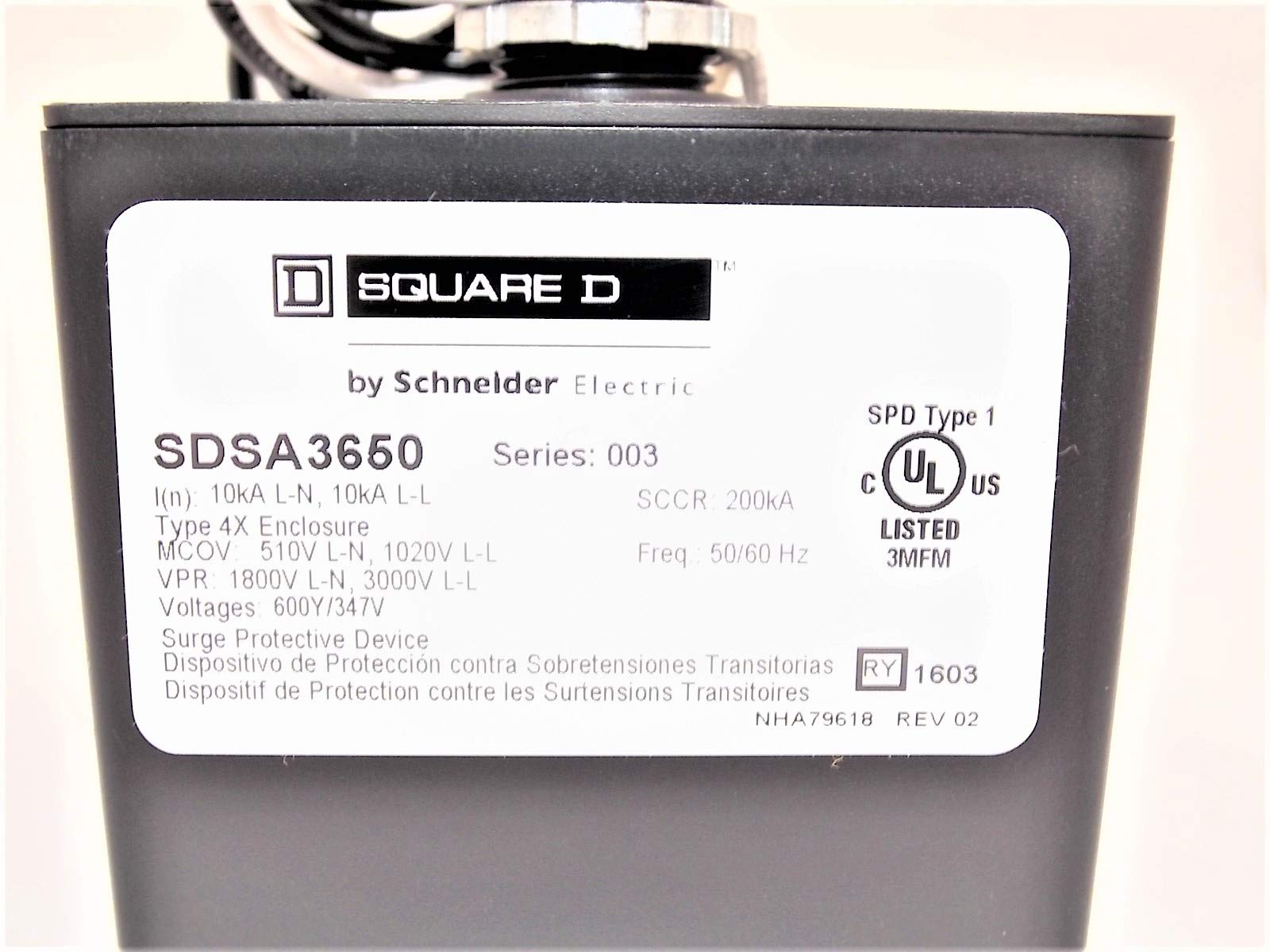 SCHNEIDER ELECTRIC Load Center 3Ph Secondary Surge Arrestor SDSA3650 SPD T1 Sdsa 40Ka 600V Max 3P4W, Black