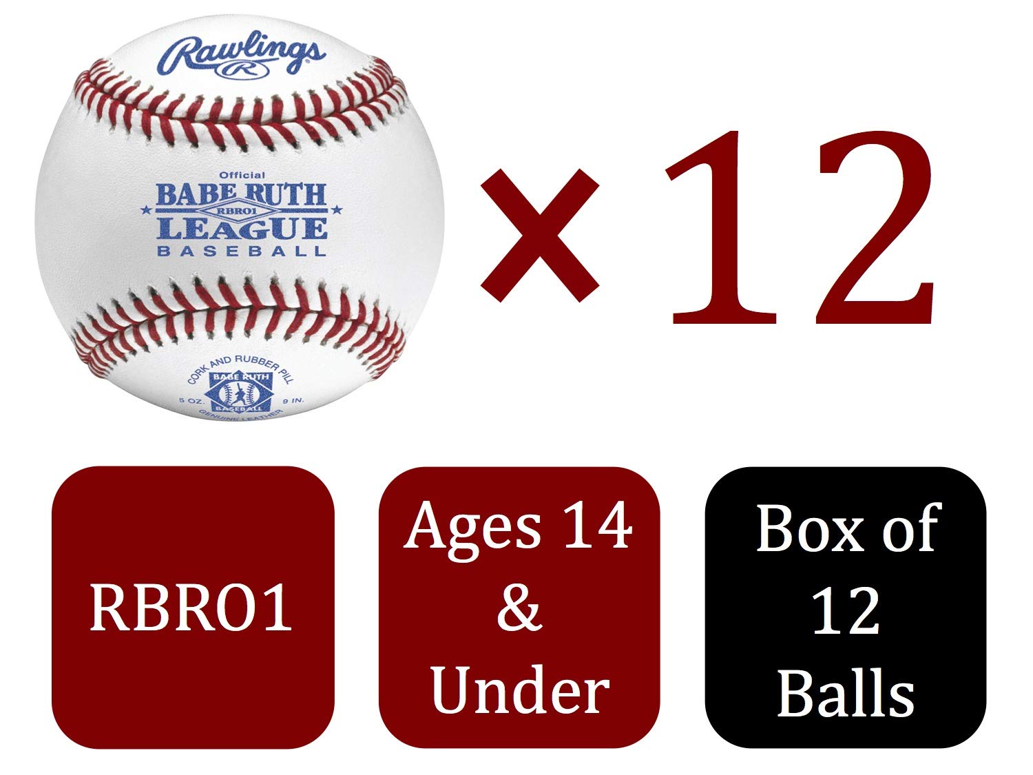 Rawlings | BABE RUTH LEAGUE Baseballs | Competition Grade | RBRO1 | Youth/14U | 12 Count