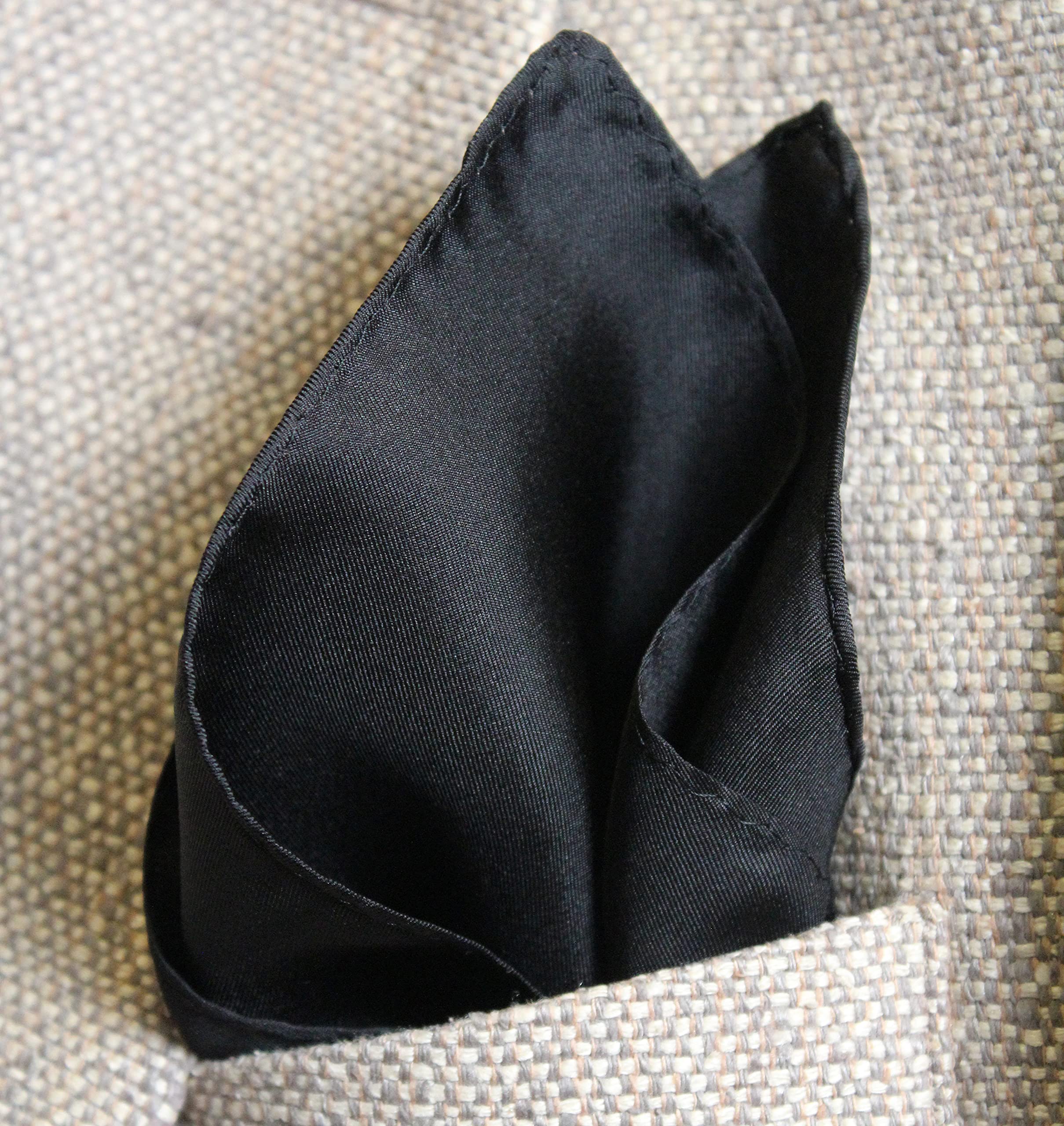 Royal Silk Fine Black 100% Silk Pocket Square for Men Full-Sized 17"x17"