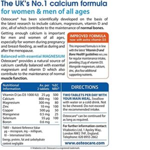 Vitabiotics Osteocare Calcium 800mg with Vitamin D3, Magnesium, and Zinc - Bone Health and Immunity Multivitamin Supplement for Men and Women - 90 Tablets