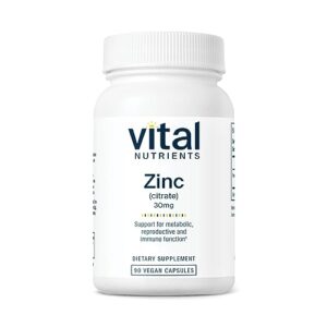 vital nutrients zinc citrate 30mg | easily absorbed immune support supplement* | vegan zinc supplement | gluten, dairy, soy free | non-gmo | 30mg | 90 capsules