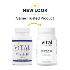 Vital Nutrients Vitamin B6 | Vegan Methylated B6 Vitamins for Nervous System, Muscle, Bone Health* | High-Potency Vitamin B6 for Menstrual Discomfort * | Gluten, Dairy, Soy Free | 100 Capsules