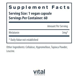 Vital Nutrients Melatonin 3mg | Vegan | Low-Dose Melatonin | Sleep Supplement to Support the Body's Natural Sleep Cycle* | Gluten, Dairy, Soy Free | 60 Capsules