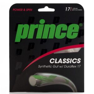 prince synthetic gut with duraflex 17g white tennis string