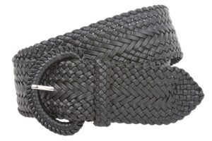 2 inch wide hand made soft metallic woven braided round belt, black | l/xl (36"-38" waist)