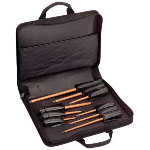 klein tools 33528 insulated screwdriver kit with carrying case, made in usa, 1000 v, cushion grip, 9-piece